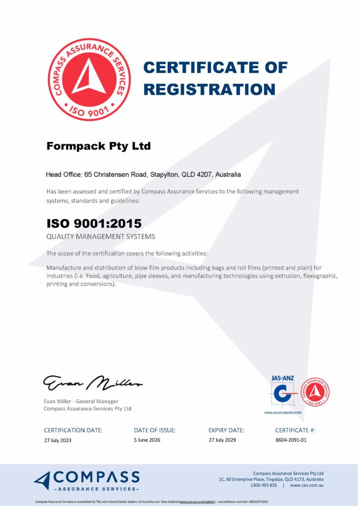 ISO & HACCP Certified Plastic Packaging Australia | Formpack